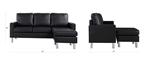 DIVANA ROMA FURNITURE Modern Bonded Leather Sectional Sofa - Small Space Configurable Couch - Black