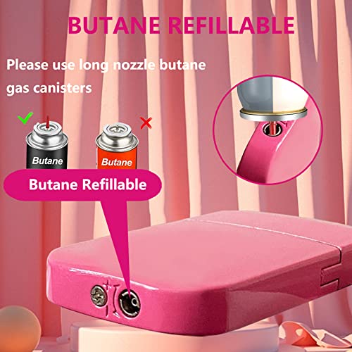 Lighter, Pink Flame Cool Lighter, Cute Pink Glitter Torch Windproof Lighter, Metal Refillable Butane Lighter, Outdoor, Indoor, Camping, BBQ, Candle, Birthday, Simple DIY Gift