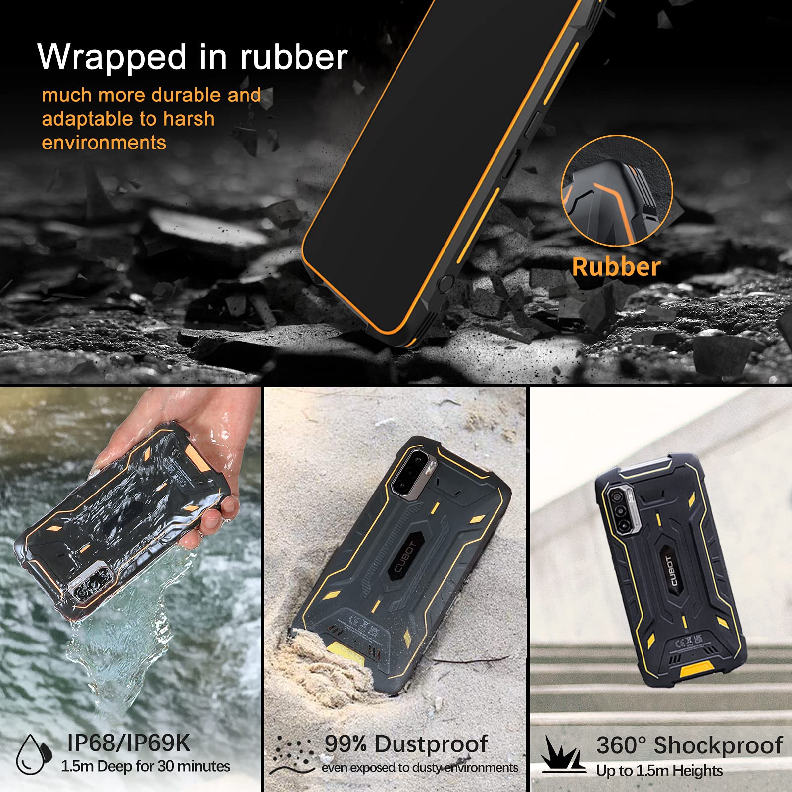 CUBOT Rugged Smartphone Unlocked, King Kong 5 Pro Android 11 Unlocked Rugged Phone, 8000mAh Battery, 48MP Camera Waterproof Cell Phone, 6.1” HD+ Screen, 4G Dual SIM Cell Phone