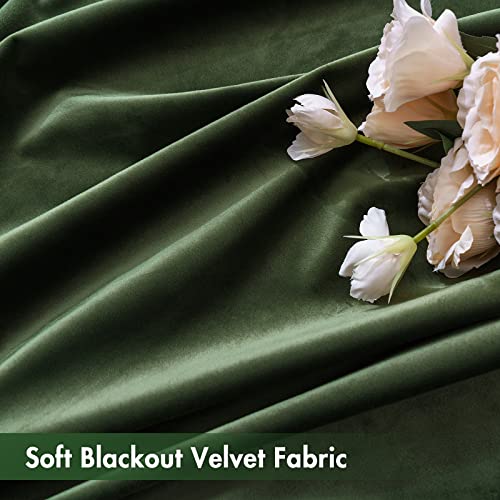 MIULEE Olive Green Velvet Curtains Thermal Insulated Blackout Curtain Set of 2 and Pack of 2 Velvet Soft Solid Decorative Square Throw Pillow Covers 18 x 18 Inch Moss Green