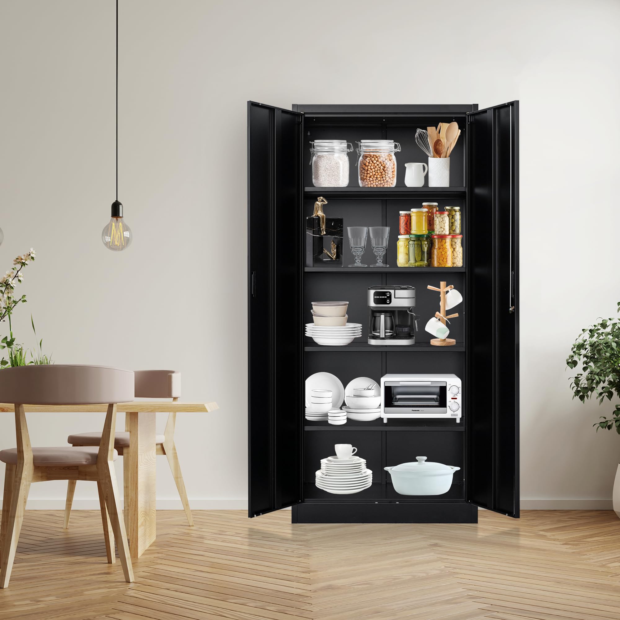 CMY Metal Storage Cabinet with Locking Doors and Adjustable Shelves, 71” Tall Steel Storage Cabinets for Garage, Home Office, Pantry (White)