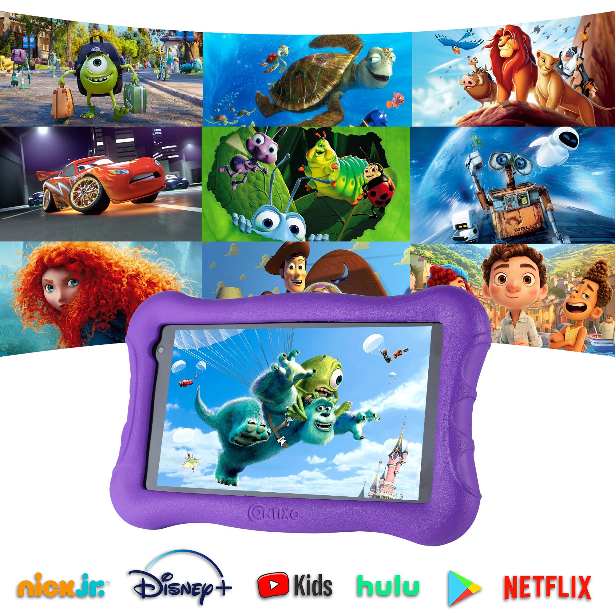 Contixo V10 Plus 7 inch Kids Learning Tablet Bundle - 2GB RAM 32GB Storage, Bluetooth, Android 10, Dual Cameras, Parental Control, Come with Kids Bluetooth Headphone & Tablet Bag - Purple-Set
