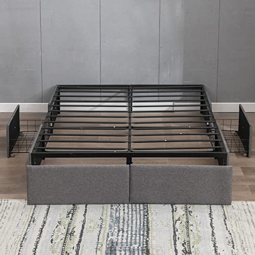 Mixoy Platform Bed Frame with 4 Large Storage Drawers, Cal King Bed Frame with Storage, Metal Slats Support, No Box Spring Needed, Easy Assembly (Cal King, Dark Grey)