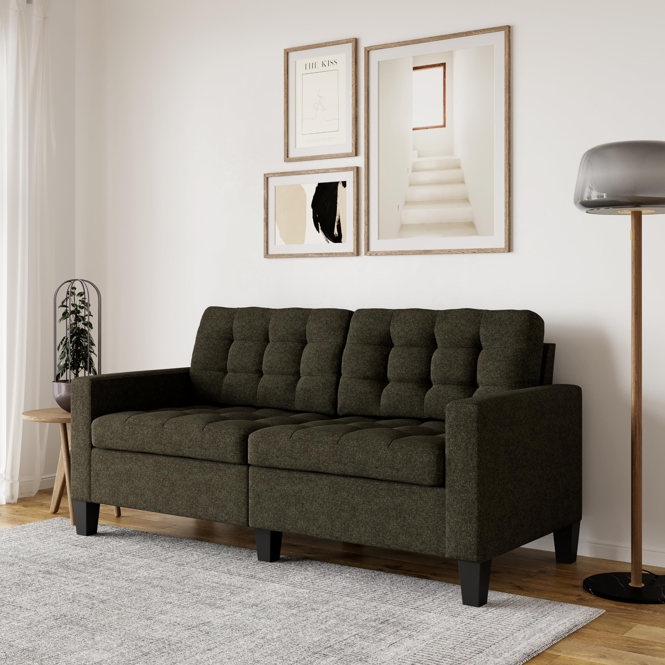 DHP Emily Upholstered Sofa Couch Living Room Furniture, Grey
