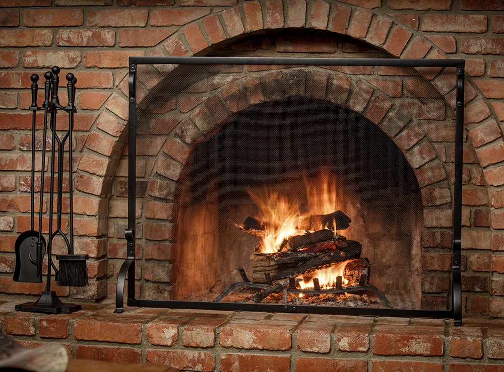 UniFlame, S-1127, Small Wrought Iron Spark Guard Fireplace Screen (41" Wide x 31.5" Tall)