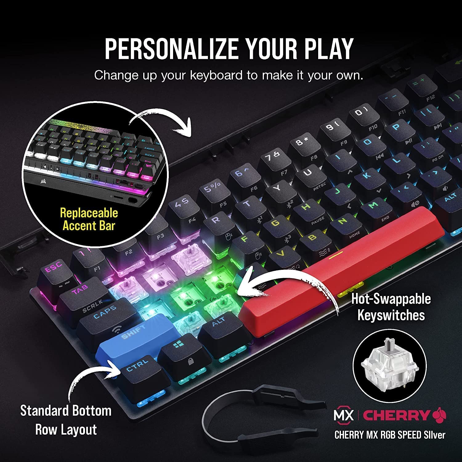 Corsair K70 PRO MINI WIRELESS 60% (CH-9189014-NA) Mechanical CHERRY MX Speed Switch Keyboard with RGB Backlighting - Black (Renewed)