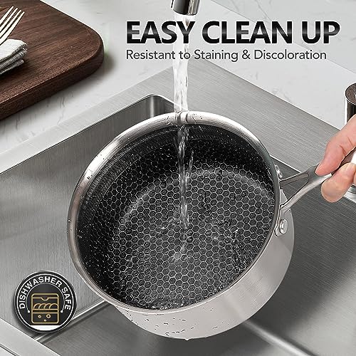 MICHELANGELO Stainless Steel Saucepan Set 1QT & 2QT, Premium Triple Ply Sauce Pan with Lid, Sauce Pot with Honeycomb Interior - 4pcs
