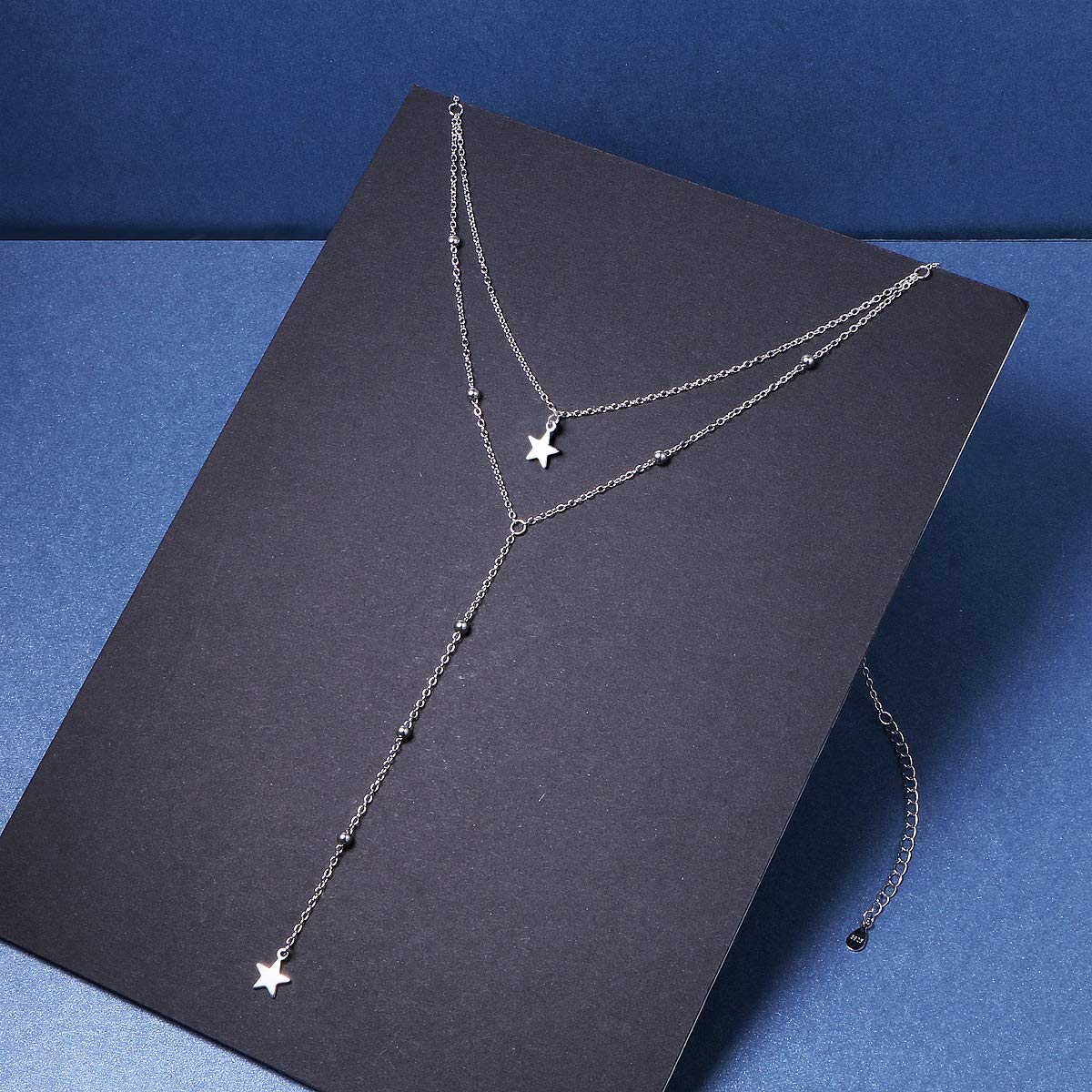 DAOCHONG S925 Sterling Silver Double Chain Bead Star Layered Necklace for Women Christmas Graduation Gift Y2K Jewelry (Layered Star)