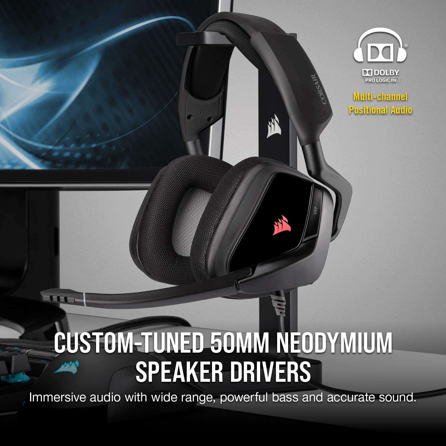 CORSAIR Void Pro RGB USB Gaming Headset - Dolby 7.1 Surround Sound Headphones for PC - Discord Certified - 50mm Drivers - Carbon