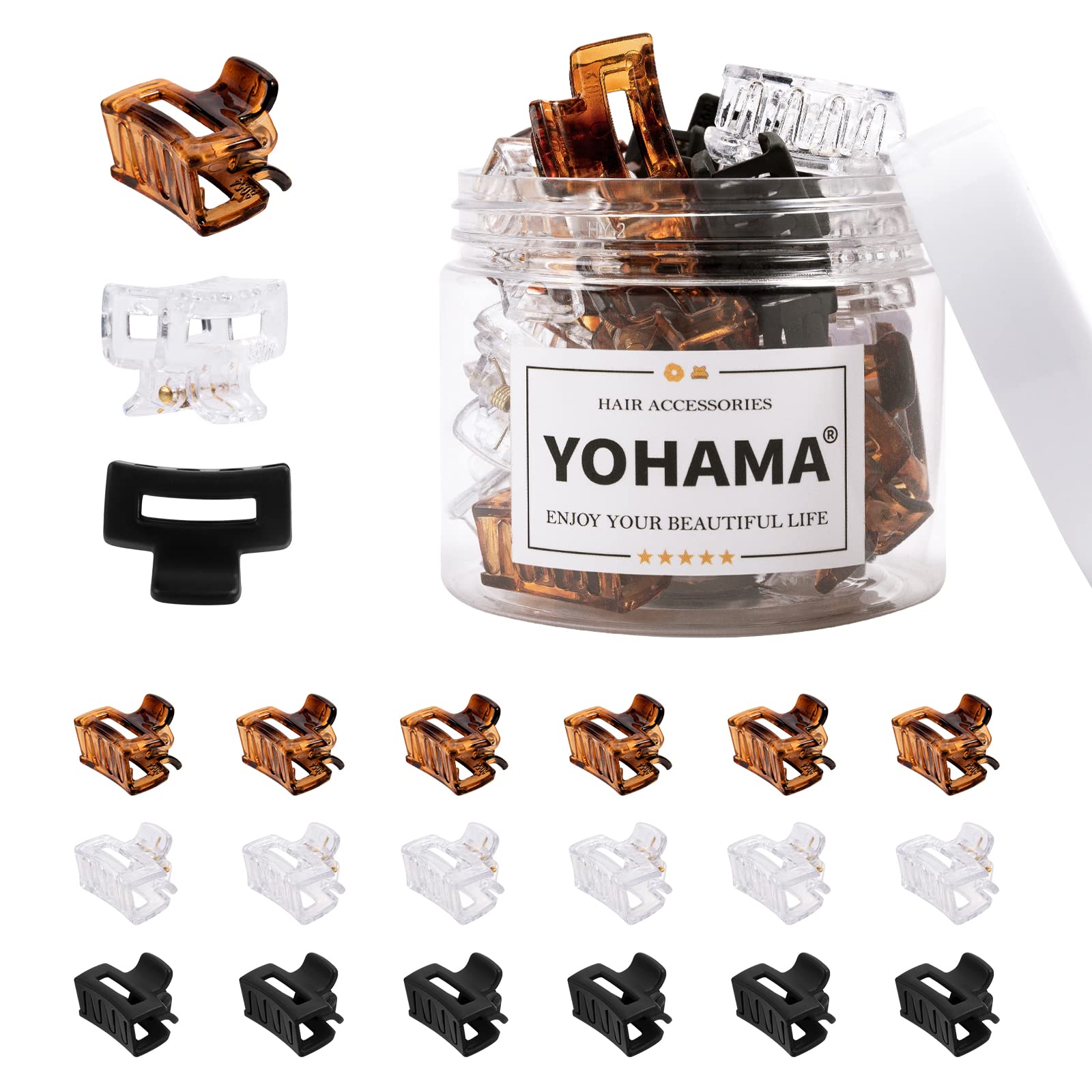 YOHAMA 21 pcs Small Hair Clips Retangle 1 in Tiny Claw Clips Mini Jaw Clips Strong Grip for Women and Girls Fixed Bangs Make Up, Children Hair Accessories Design Hairstyles.