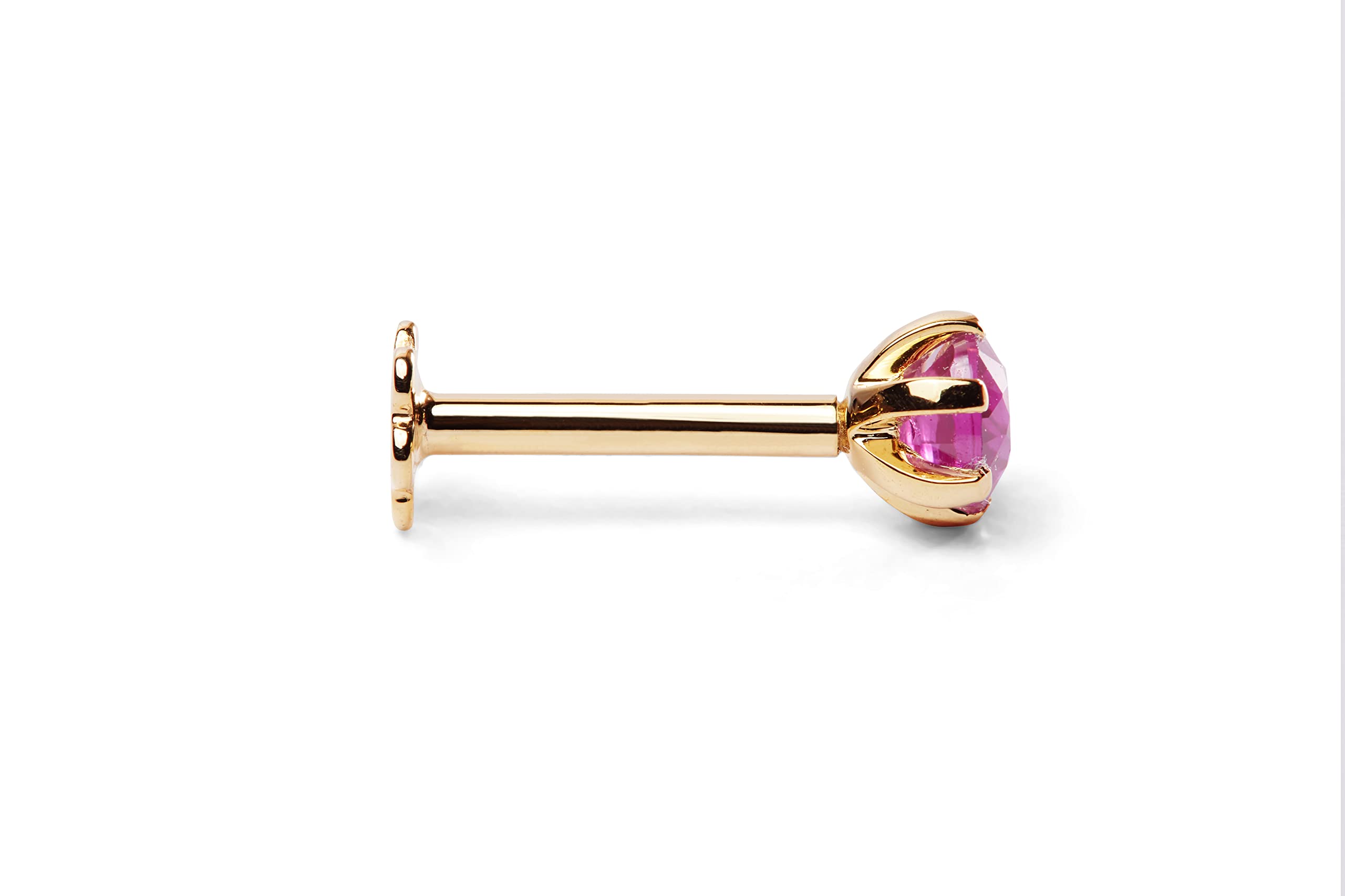 Demira Jewels Handcrafted Natural solitaire Red Ruby in 14K Yellow Gold with 8MM Post Lenght and 16 Gauge Thickness Long Screw Back.