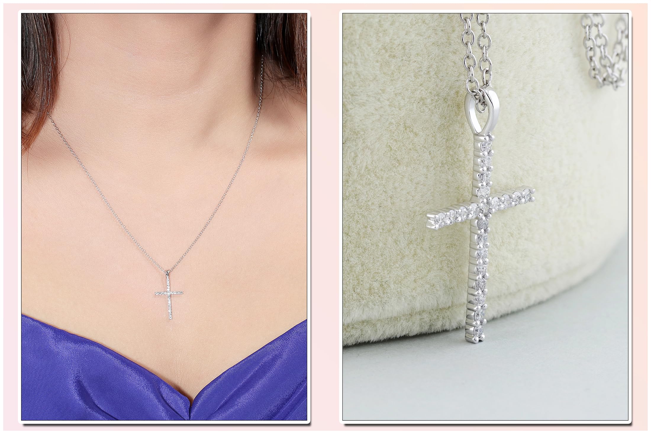 Dazzlingrock Collection 0.30 Carat (Ctw) Round White Diamond Thin Cross Pendant for Women with 18 inch Silver Chain in 14K White Gold