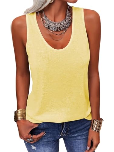Dellytop Women Summer Scoop Neck Tank Tops Sleeveless Loose Fit Shirts Yellow