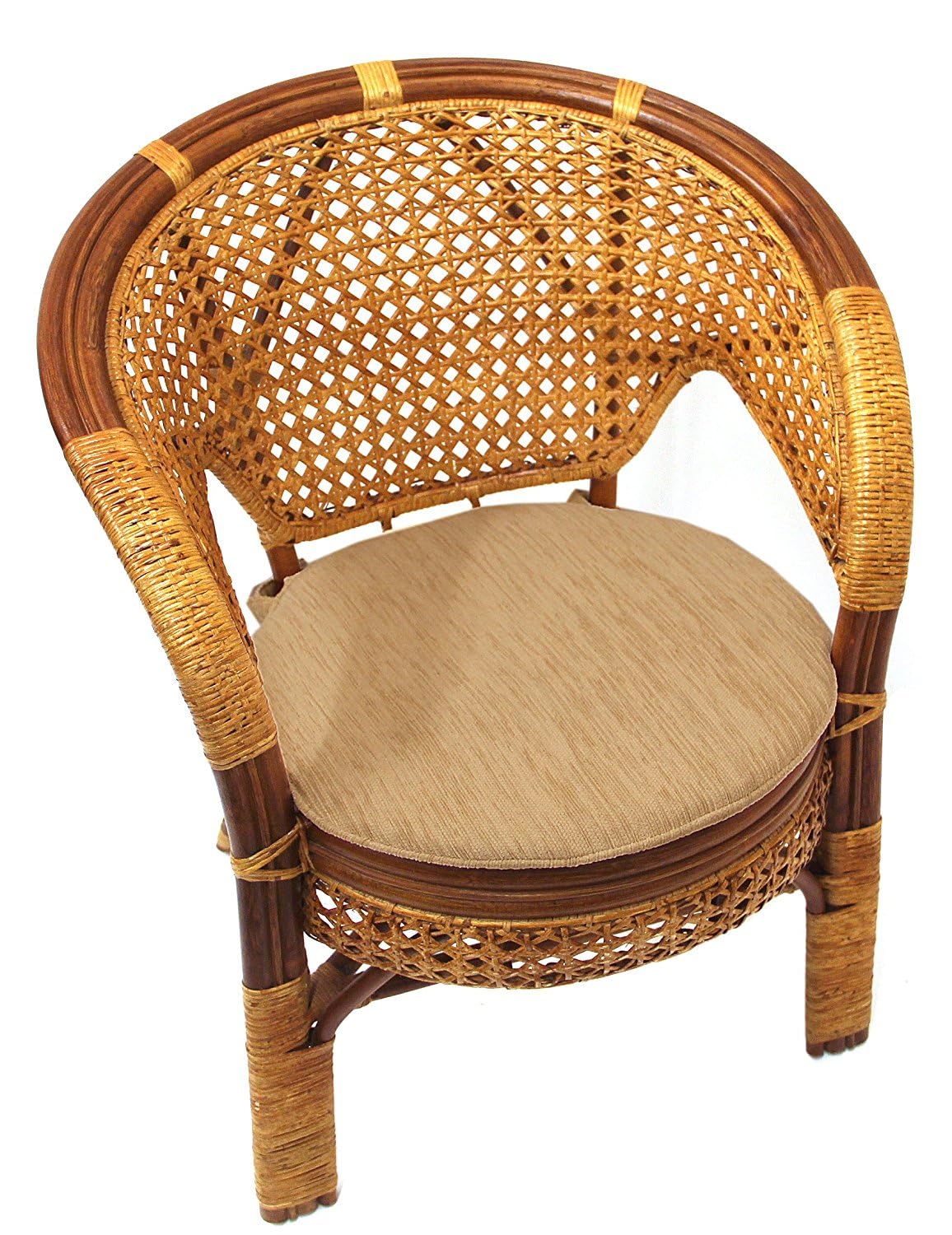 Set of 2 Pelangi Handmade Rattan Dining Wicker Chairs Colonial Color w/Cushion