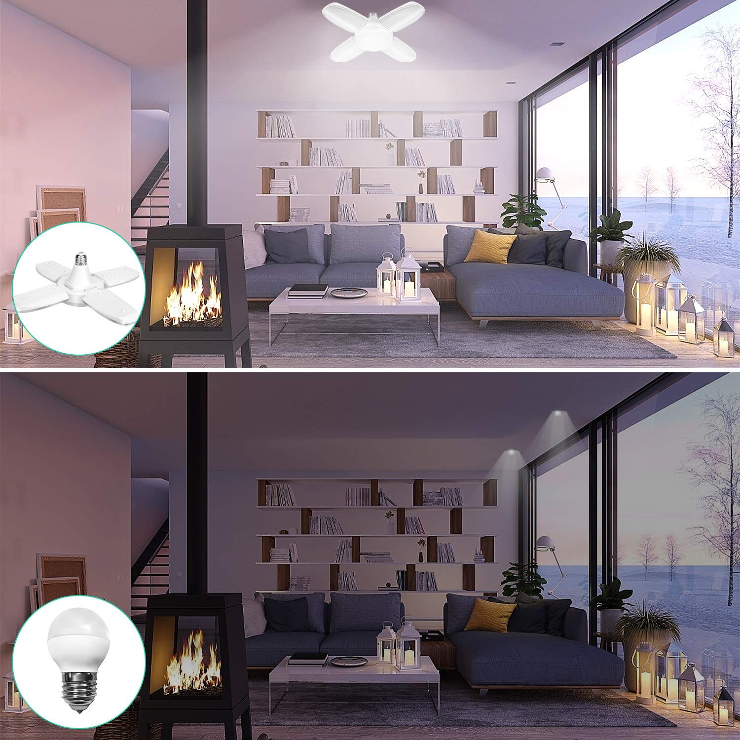 CREATESTAR LED Garage Lights, 6000LM 60W E26/E27 Led Basement Lights - Deformable Garage Ceiling Lighting lamp, LED Light Bulbs for Garage, Workshop, Workbench, Barn, Warehouse, Full Area, Shop