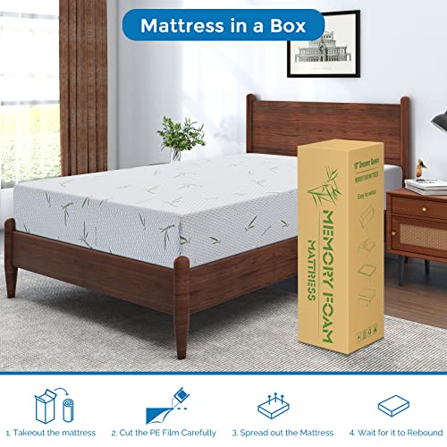 IULULU King Mattress, 10 Inch Memory Foam Mattress in a Box, Green Tea Gel Infused Mattresses with Breathable Bamboo Cover for Cool Sleep, Medium Supportive, CertiPUR-US Certified, White