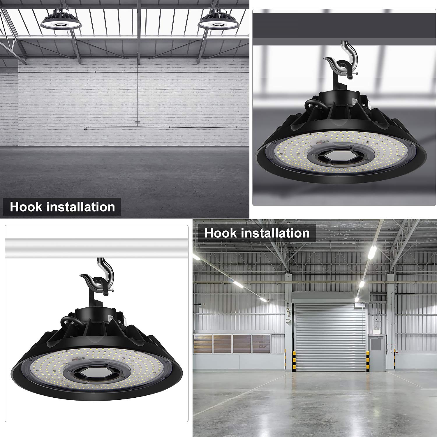 CPROSP UFO High Bay Light LED 150W 1~10V Dimmable 5000K 20000lm, with US Plug, IP66 Waterproof, for Commercial Warehouse/Workshop/Wet Location Area Light