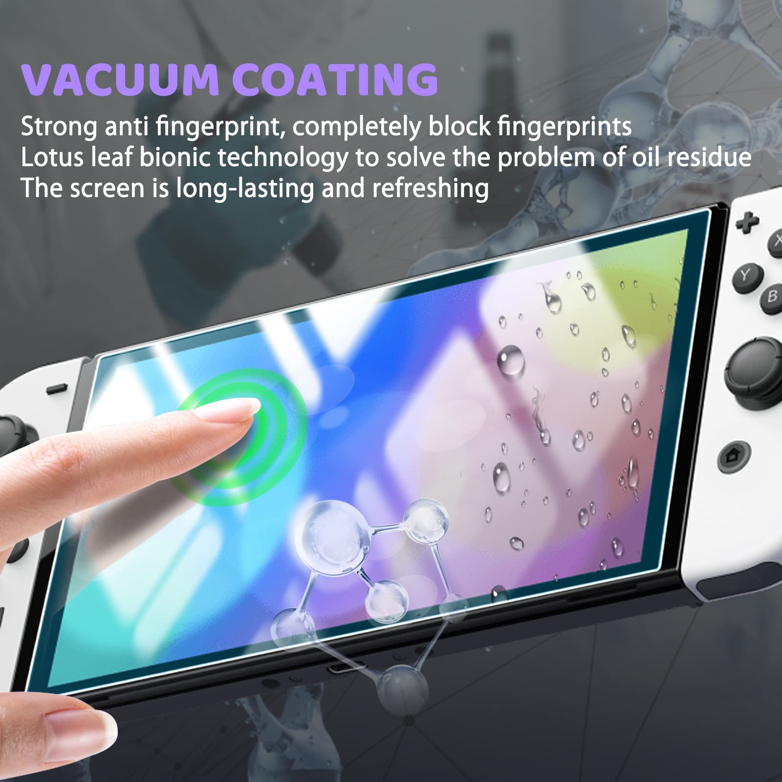 DLseego Protective Case Design for Nintendo Switch OLED Joy-Con Controllers New Model 2021 with Glass Screen Protector and 4 Cute Thumb Grip Caps, Anti-Scratch Touch Grip Cover – Pink & Purple