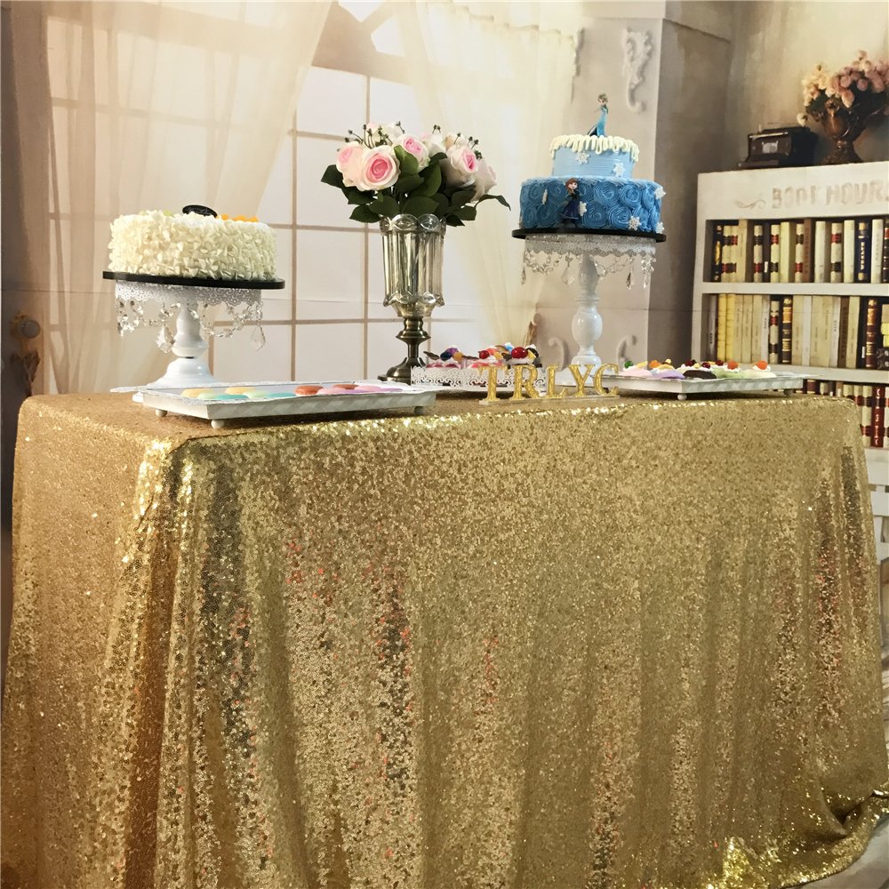 Trlyc 70x120 Rectanglular Gold Wedding Sequin Table Cloth Seamless Sequin Tablecloth for Wedding