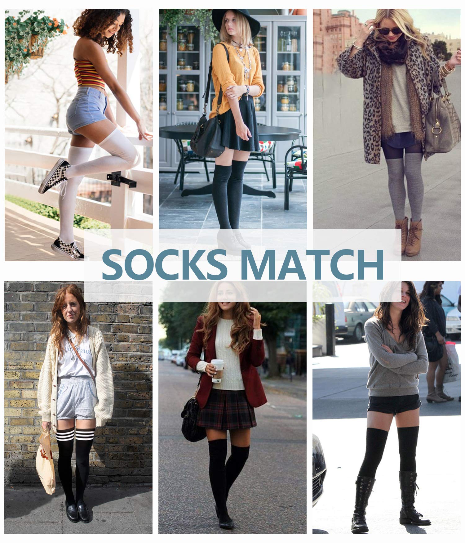 Dimore 5 Pairs Womens Thigh High Socks Over the Knee High Striped Stocking Boot Leg Warmer Long Socks for Daily Wear Cosplay