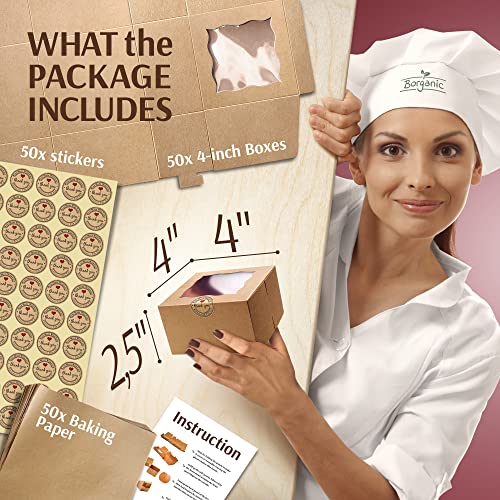 The Strongest 4x4x2.5 Inches Mini Cake Boxes on Amazon [50 Pack] - 2x Thicker and Oil-Resistant | Premium Brown Boxes With Window for Individual Donut, Mini Cookies, Dessert & Macarons - Unbeatable Durability and Protection!