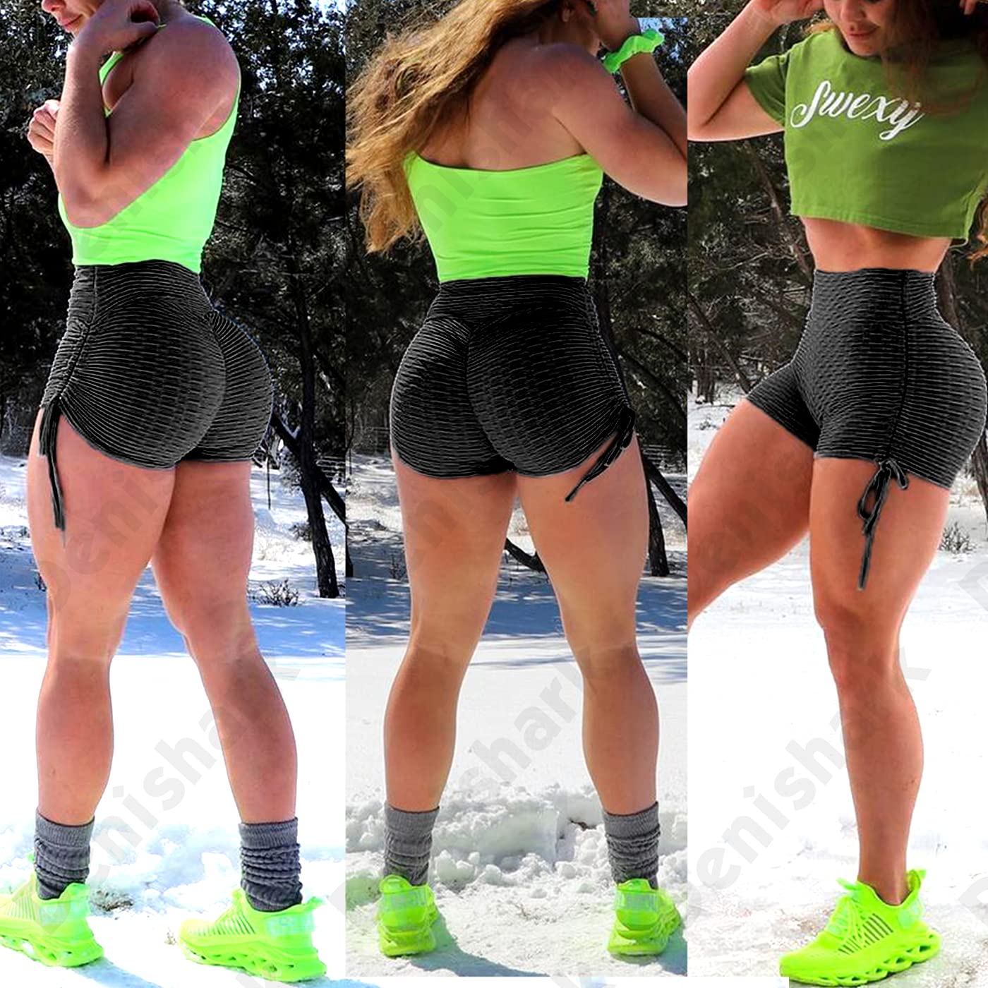 Denishark Sports Booty Shorts for Women High Waisted Bubble Textured Scrunch Butt Lifting Gym Workout Hot Pants