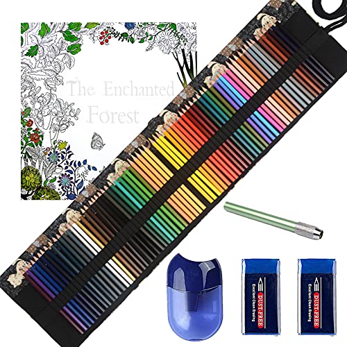 ThEast 72 Colored Pencils for Adult Coloring Book, Coloring Pencils Set, Artist Soft Core Oil based Color Pencil Sets, Included Sharpener, Handmade Canvas Pencil Wrap, Coloring Book, Erasers