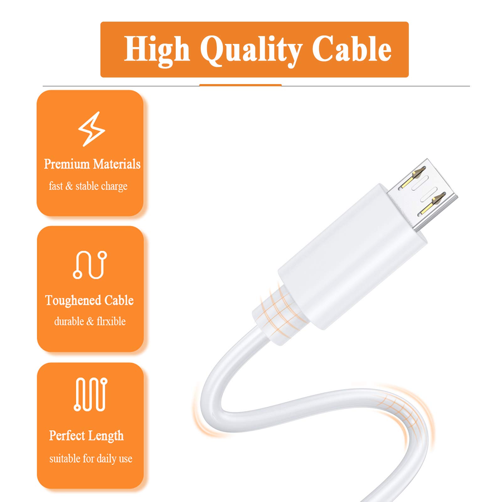 SGUUVAY 6.6 Ft Micro-USB Charging Cord Cables for Samsung Galaxy Tab A 10.1" (2016), Tab E, Tab A 9.7" 7.0" 8.0", Tab 4/3 Tab S 8.4”/10.5” SM-T280/550/580/350/377/290/800 Charger Cable Cords-2 Pcs