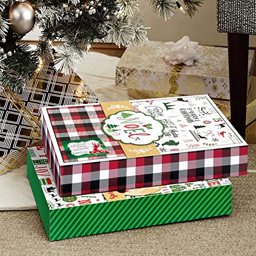 Party Funny 12Christmas Gift Wrap Boxes Bulk with Lids, 12 Tissue paper and 80 Count Foil Christmas Tag Stickers for Wrapping Large Clothes (Shirts,Tshirt) and Xmas Holiday Present