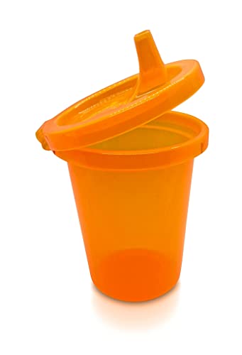 EJA Designs Sippy Cup for 1 Year Old and Toddlers with Attached Lid - Spill Proof, Stackable, Dishwasher Safe - 10 Oz, 4 Count - Never Lose a Lid Again - Baby Sippy Cups (Blue & Orange)