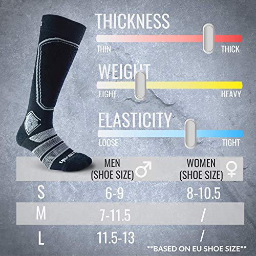 devembr Merino Wool Ski Socks for Men and Women, High Performance Snowboard socks - Size L, Black