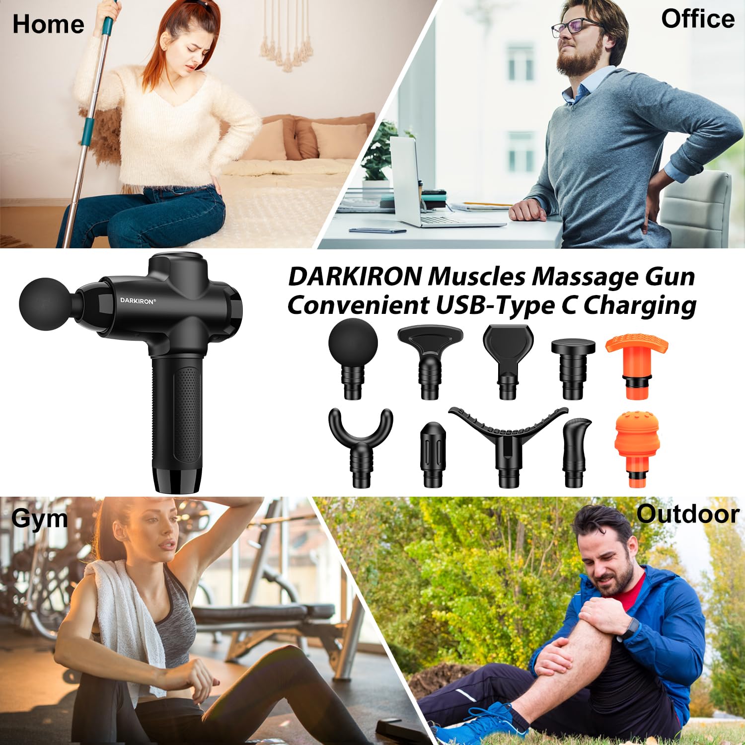 DARKIRON Massage Gun Deep Tissue, Percussion Muscle Massage Gun for Athletes - with 15 Massage Heads, Dark Black