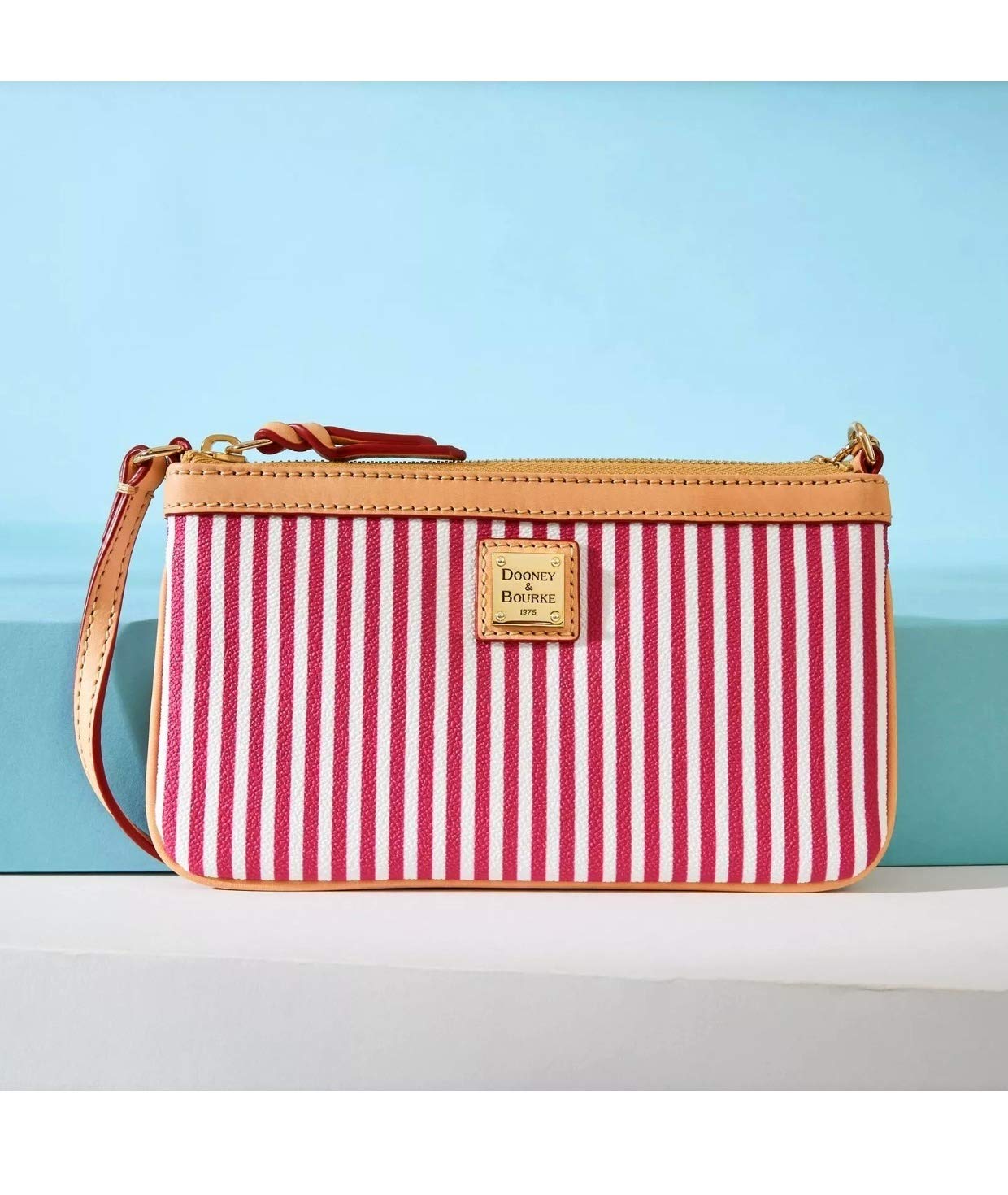 DOONEY & BOURKE DB RED AND WHITE STRIPE LARGE SLIM WRSITLET CLUTCH BAG