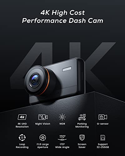 iZEEKER Dash Cam 4K, 2160P/1080P Dash Camera for Cars, WDR Night Vision Car Camera with Emergency Recording, Parking Monitoring, G-Sensor, 32GB MicroSD Card