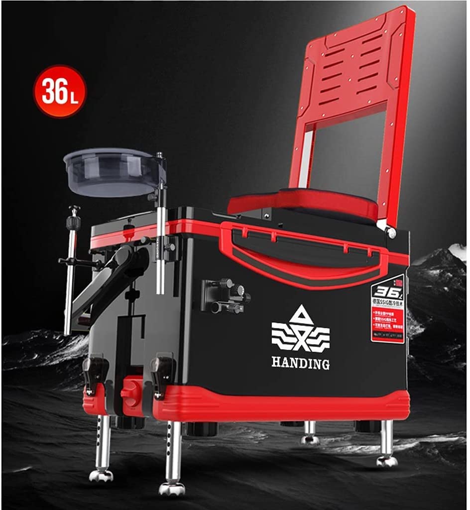 Fishing Box, Portable 36L Full Set of Ultra-Light and Multi-Functional Table Fishing Box with Hidden Backrest, Four-Leg Lift, for Outdoor Camping Competition