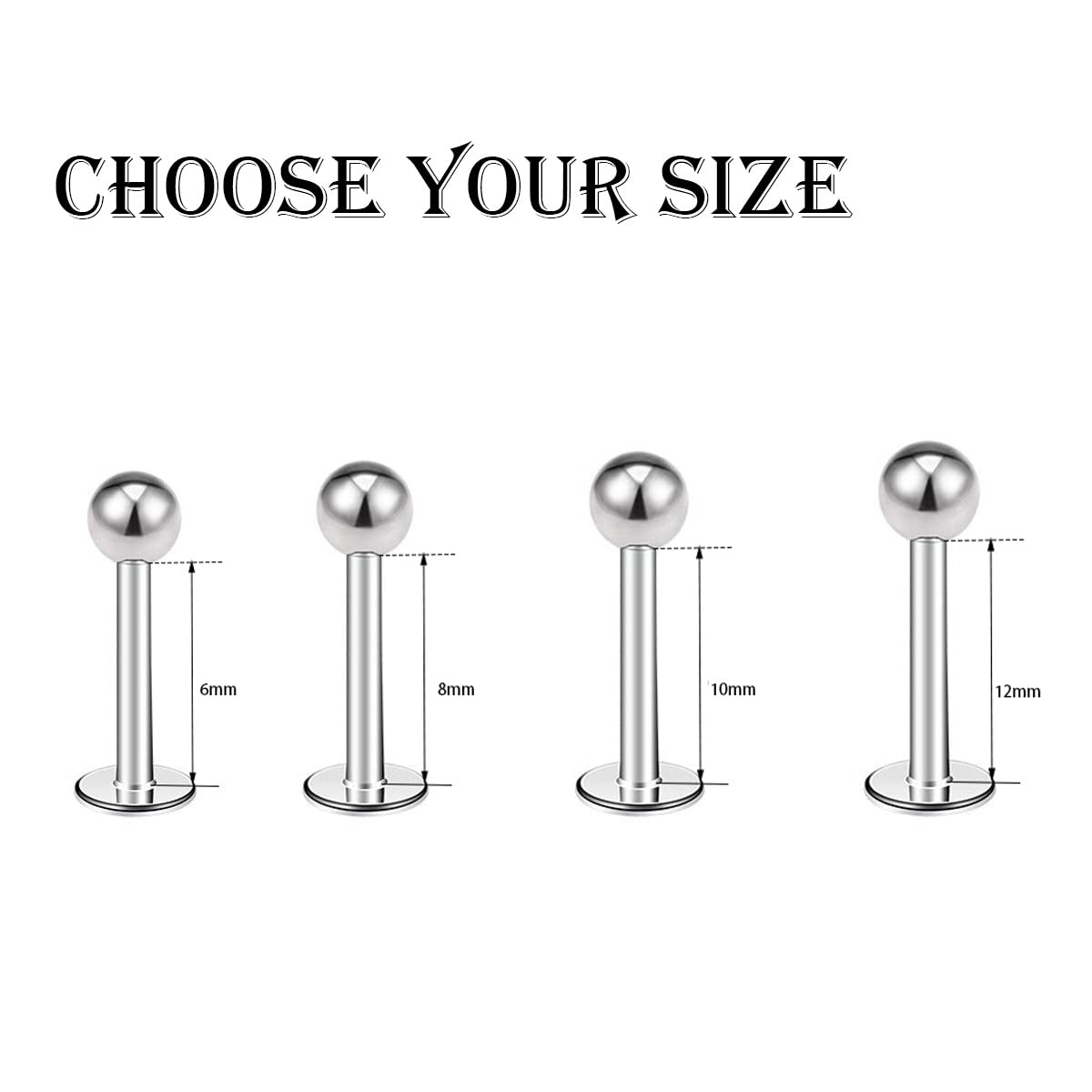 CrazyPiercing 10PCS 16G Stainless Steel 3mm Ball Labret Monroe Lip Ring/Tragus/Helix Earring Stud Barbell Body Piercing Jewelry (8mm)