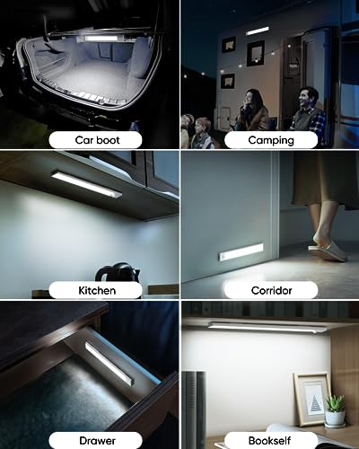 ULG Motion Sensor Under Cabinet Lights 12'' USB-C Rechargeable Closet Lights 47 LED Under Cabinet Lighting Wireless 6000K Dimmable Under Counter Lights for Kitchen, Hallway, Stairway - 2/Pack