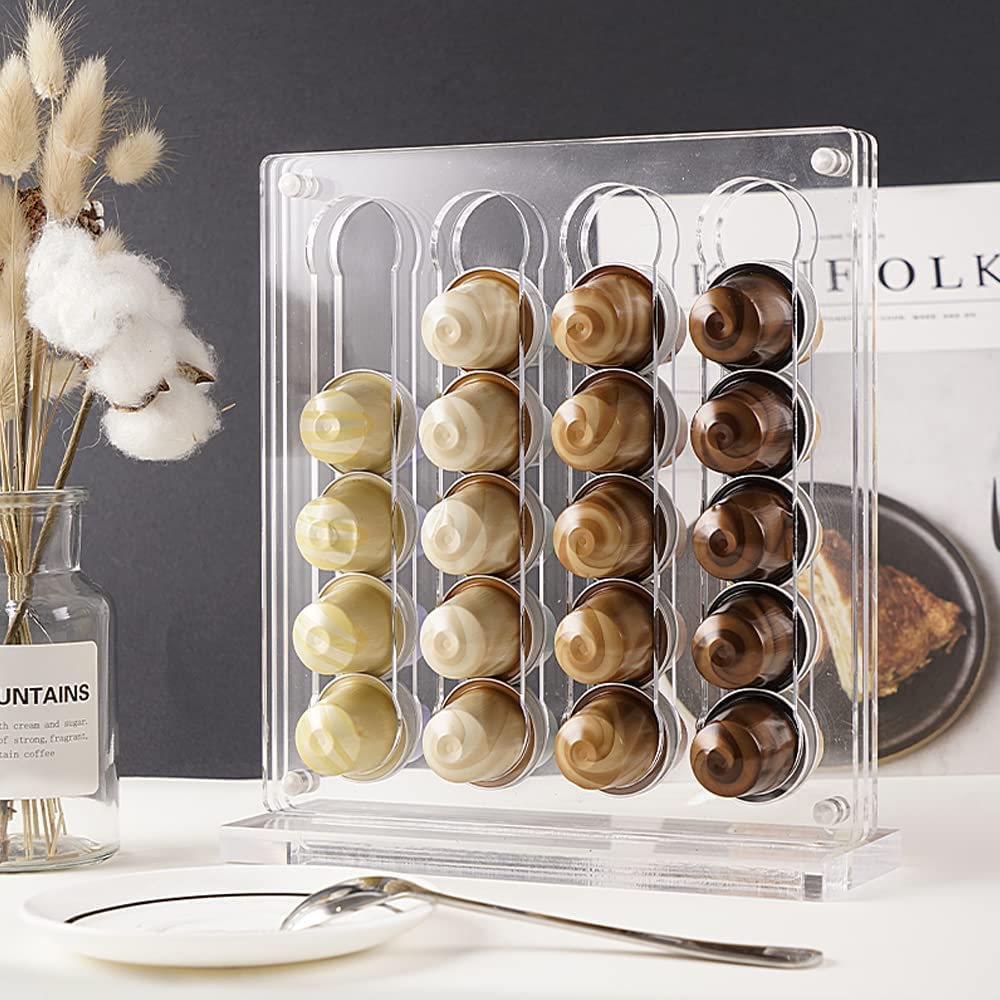 DuvinDD Coffee Pod Holder for Nespresso Original Line Capsule Holder Acrylic Magnetic Coffee Pods Organizer, Freestanding or Mounted on the Fridge, Hold 40 Capsule Pods Capacity Storage Rack