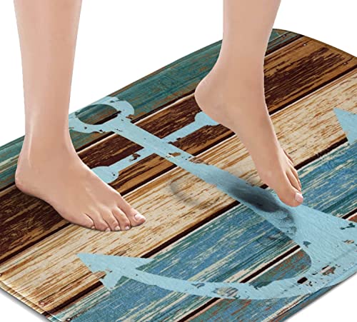 Creative House Life Bath Mats for Bathroom Non Slip Soft Absorbent 24x17 Vintage Nautical Anchor Memory Foam Rugs, Extra Large Size Runner Long Mat Bath,Room,Tub,Shower Floors Mats, 17inch X 24inch
