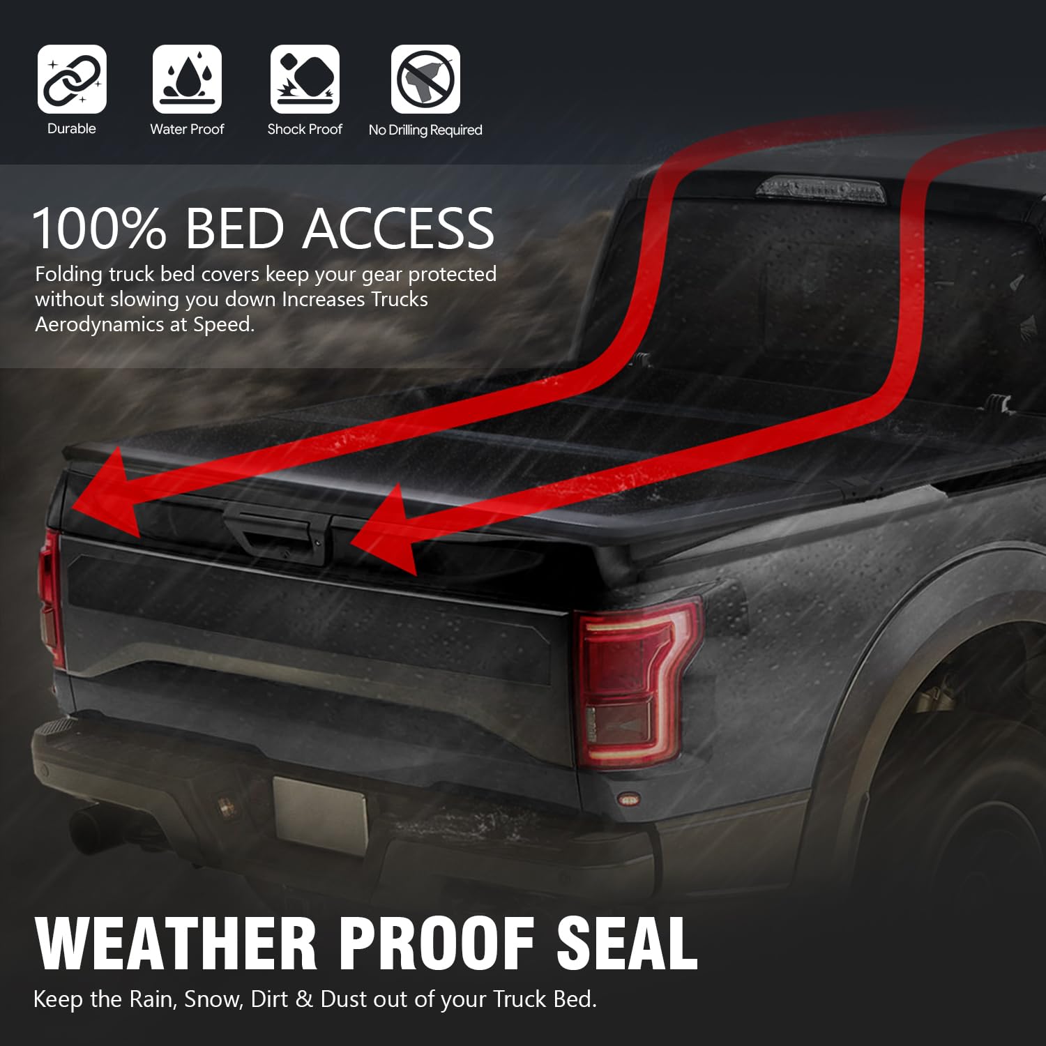 DNA MOTORING New Upgrade Truck Bed Top Hard Solid Tri-Fold Tonneau Cover Compatible with 04-14 Ford F-150 5.5Ft Bed, TTC-HARD-001