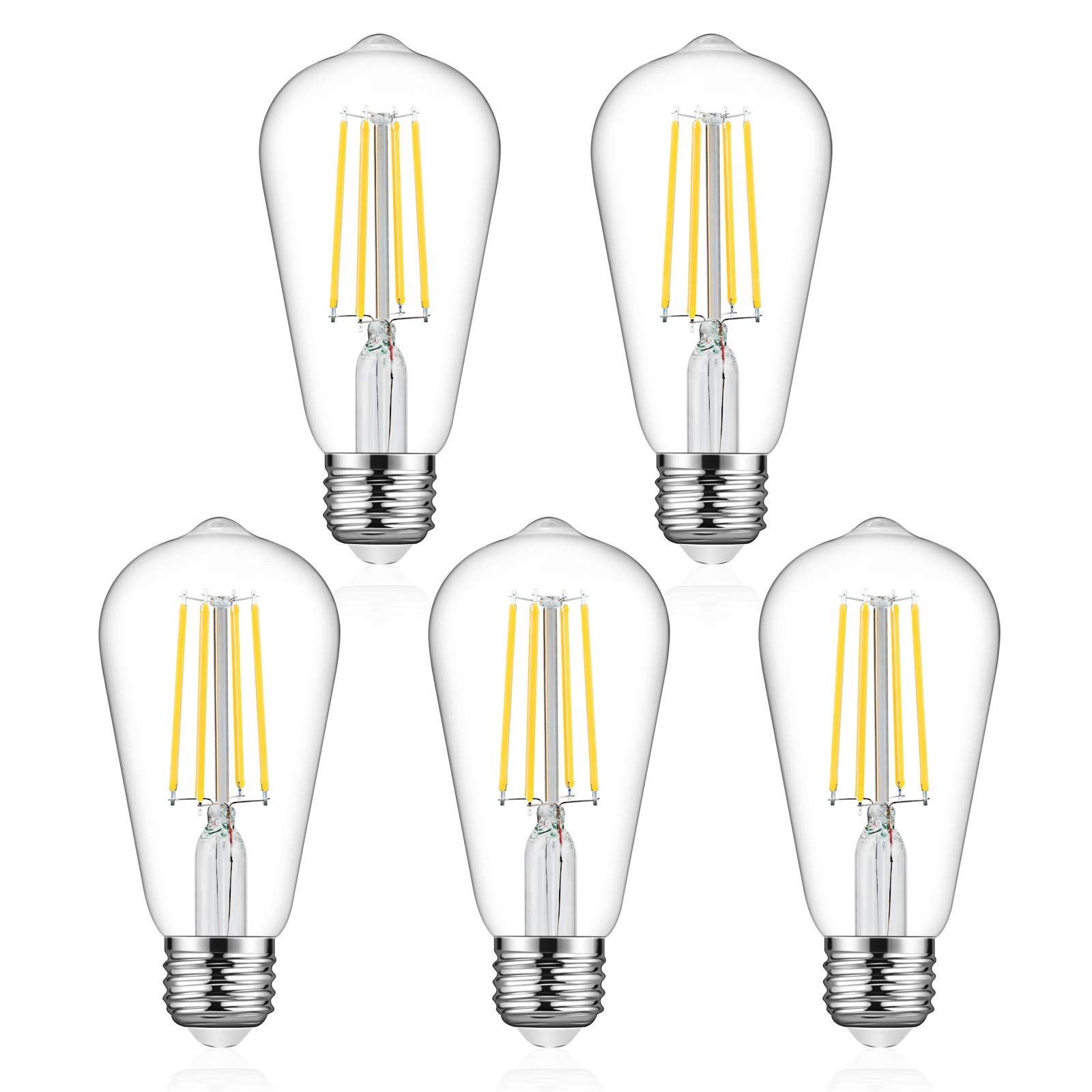 Defurhome LED Edison Bulbs, 60W Equivalent, 700Lumens, Daylight White 4000K, 6W ST58 LED Filament Light Bulbs with 80+ CRI, Antique Style Lighting, E26 Medium Base, Non Dimmable - Pack of 5