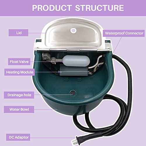 PAULOZYN Heated Livestock Water Bowl Kits Automatic Animals Dog Waterer Trough Outdoors Winter Animals Water Dispenser for Chicken Pet Cattle Horse Pig Cow Goat Sheep, with 2PCS Float Ball Valves