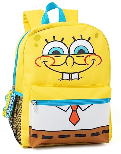 SpongeBob SquarePants Backpack Set Kids 4 Piece | Blue Yellow School Bag Patrick Lunch Box Gary Pencil Case Logo Water Bottle | TV Show Merchandise Gifts
