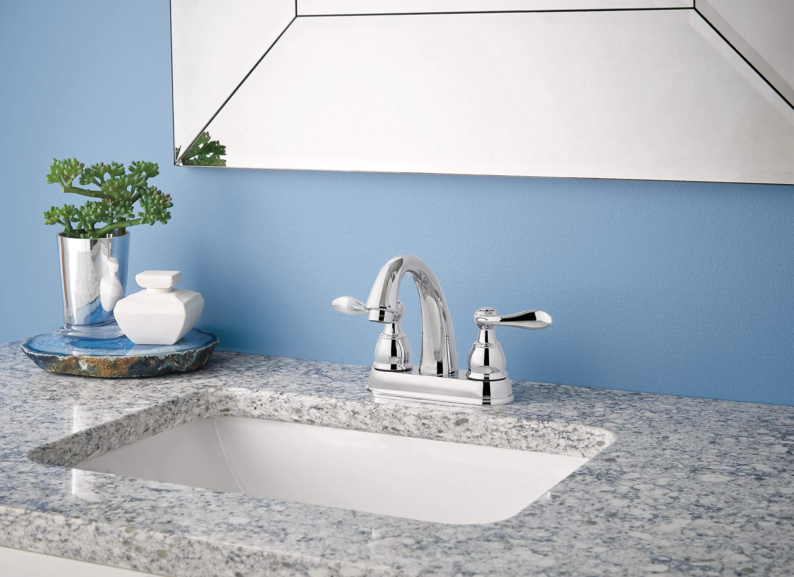 Delta Faucet Windemere Centerset Bathroom Faucet, Chrome Bathroom Sink Faucet, 2 Handle Bathroom Faucet, Metal Drain Assembly, Chrome B2596LF