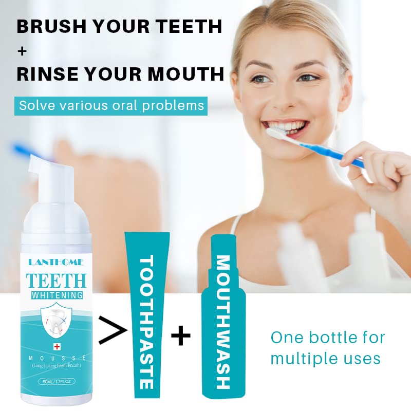 MIESCHER Teeth Whitening Mousse, Refreshing Breath Deep Cleaning Foam Toothpaste Natural Mouth Wash Water,Teeth Whitening Toothpaste Ultra Fine Mousse Foam Reduce Stains Oral Care Toothpaste