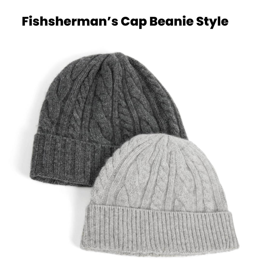 Fair Goods 100% Cashmere Beanie for Men | Cable Knit Winter Hat | Rugged, Classic, Fisherman Cap, Light Grey