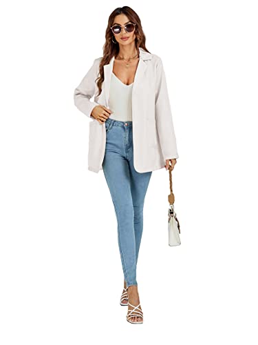 LYANER Women's Casual Long Sleeve Work Office Suit Cardigan Blazer Jackets with Pockets White X-Large
