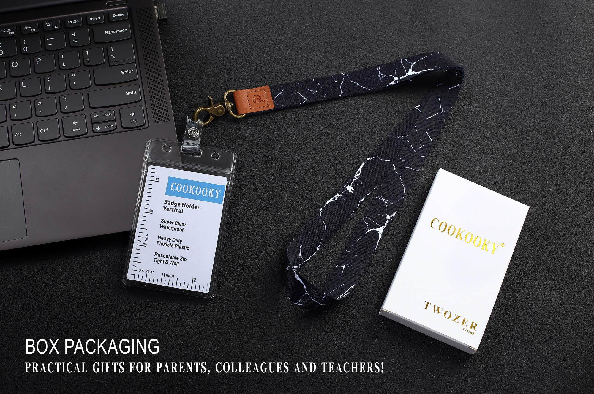 COOKOOKY Lanyard with id Holder Cute lanyards for Women Men Neck Lanyard for Keys id Badge Holder (Black marble)