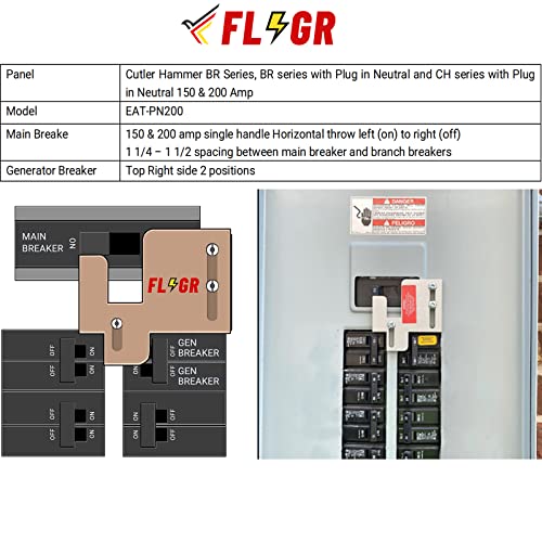 Generator Interlock Kit Compatible with Eaton Cutler Hammer Generator BR and CH Series 150 or 200 Amp Panel, 1 1/4β1 7/16" Spacing Between Main Breaker and Generator Circuit Breakers