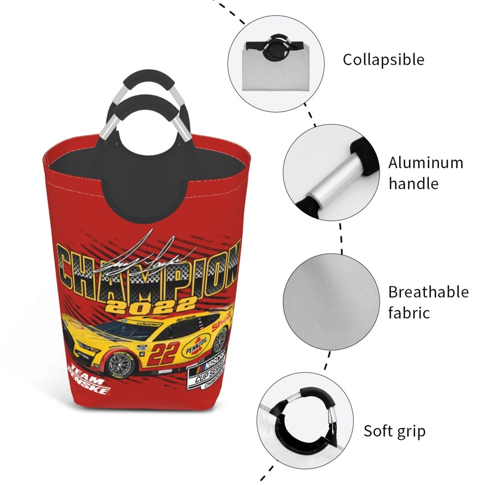 Joey Logano 22 Large Laundry Basket Laundry Hamper Bag Washing Bin Clothes Bag Collapsible Tall with Handles Waterproof Bathroom College Essentials Storage for College Dorm, Family